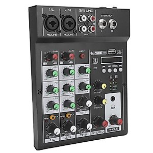 Portable Audio Mixer, Portable 4 Channel BT Mixing Console Digital Audio Mixer Builtin Effect for Home Karaoke, Webcast, Music Recording(US plug)