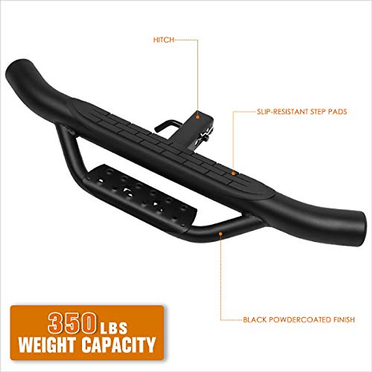 Universal 36" Wide X 4" OD Black Steel Trailer Towing Drop Hitch Step Bar Rear Bumper Guard Fits 2 Inch Receiver