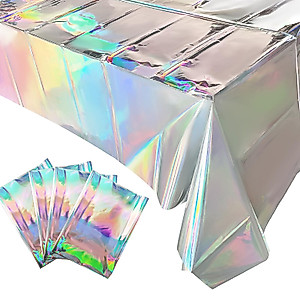 JXPARTYY 4 Pack Iridescent Tablecloth, 54" x 108" Table Cloths Iridescence Plastic Disposable Table Covers Iridescent Disco Party Decorations, Birthday Decor Tablecloth for Buffet Table (Laser)