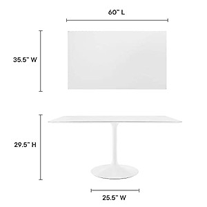 Modway Lippa 60" Mid-Century Modern Dining Table with Rectangle Top and Pedestal Base in White