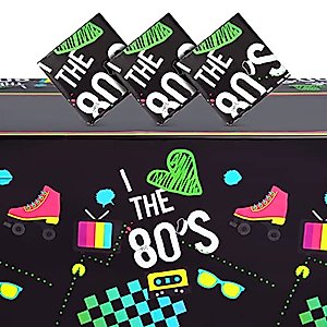 3 Pack I Love The 80s Tablecloth, Retro 1980s Table Covers for Birthday Party (Black, 54 x 108 in)