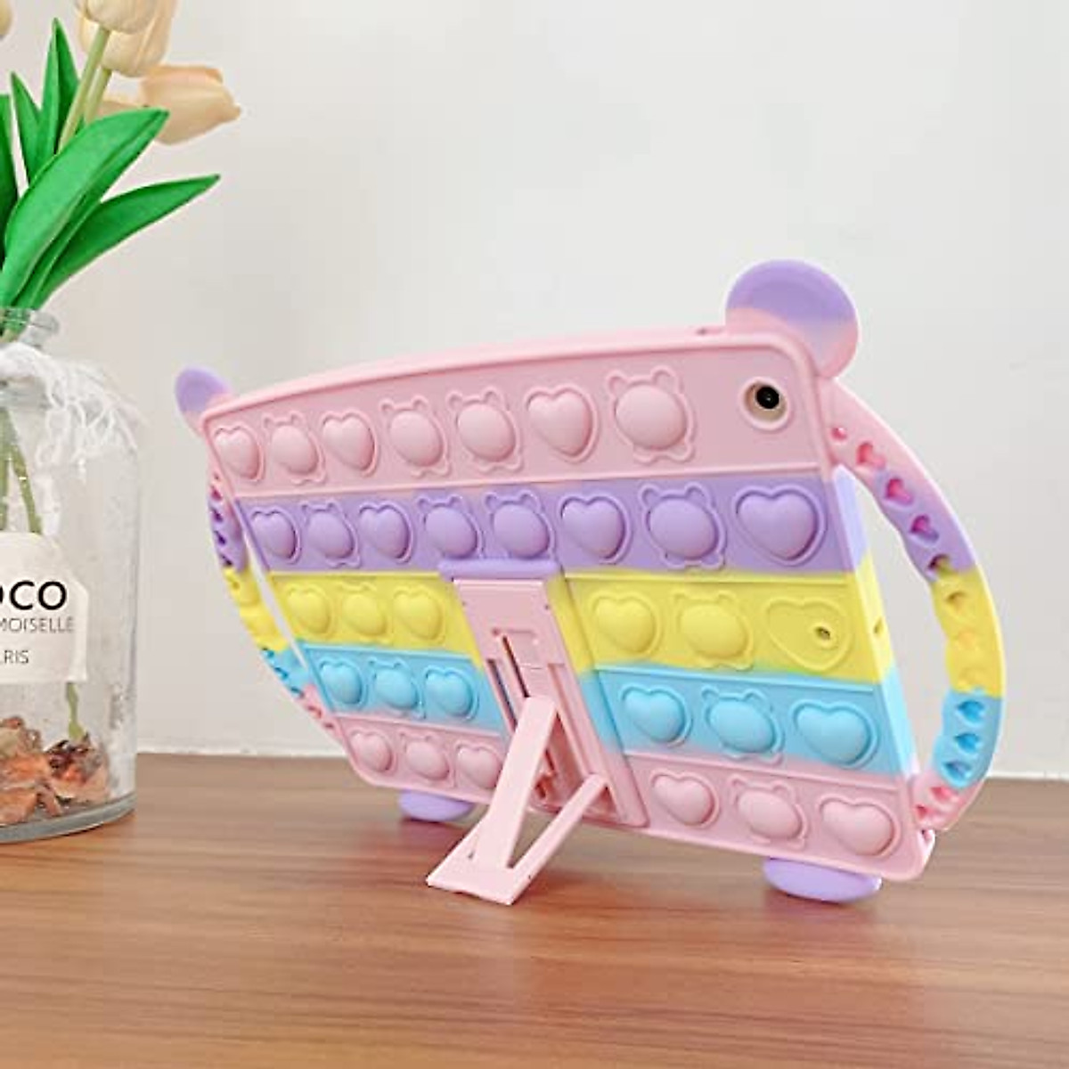 Case for Samsung Galaxy Tab A8 10.5 2021 X200/X205, Soft Silicone Rainbow Pattern Tablet Case with Lanyard with Built-in Foldable Kickstand Shockproof Cover Case