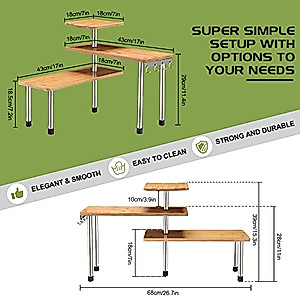 OLBRUS 3 Tier Corner Shelf Kitchen Spice Rack with Hooks, Adjustable Bamboo Space Saving Cabinet Organizer Display Shelves, Freestanding Countertop Storage Rack for Bedroom, Bathroom & Office