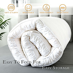 WhatsBedding 3 Inch Memory Foam Mattress Topper Queen Size for Pressure Relief, Premium Fluffy & Soft Shredded Memory Foam Filled Pillow Top, Anti-Slip Bottom, 4 Anchor Elastic Bands, 60x80