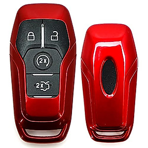 iJDMTOY Glossy Metallic Red Exact Fit Key Fob Shell Cover Compatible with Ford or Lincoln 4/5-Button Intelligent Access Key