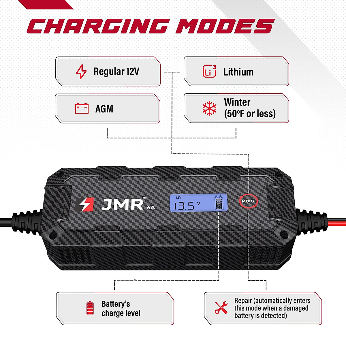 JMR Battery Charger for Can-am Spyder Maverick Defender Commander Ryker Outlander Renegade All Models Trickle Charger Conditioner Maintainer (No Lithium Mode)
