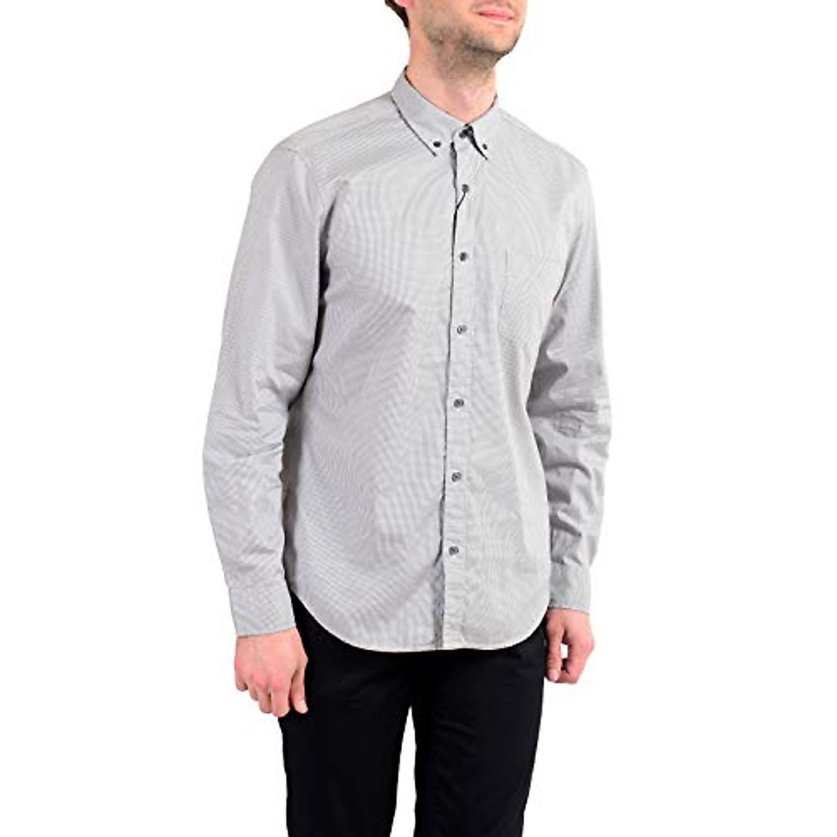 BURBERRY Men's Fred Houndstooth Long Sleeve Button Down Shirt US S IT 48 Gray/White