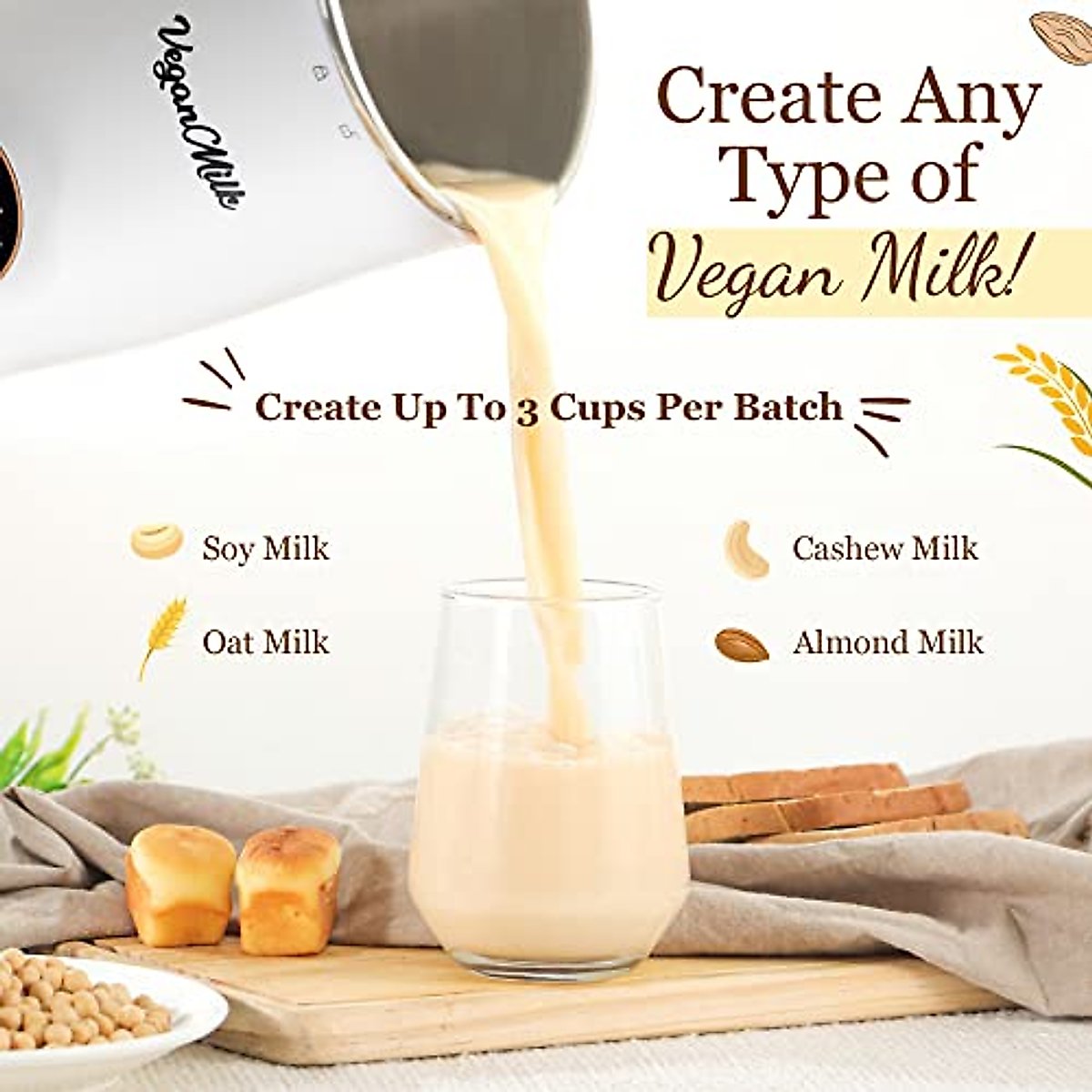 Soy Milk Maker Machine - 8 in 1 Vegan Nut Milk Maker - Nut Milk Machine Works As: Almond Milk Maker, Oat Milk Maker, Soymilk Machine, & Soup Maker Machine. Make Creamy Smoothies- Recipe Book Included