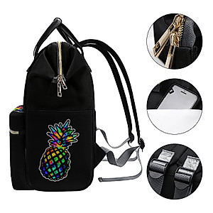 Colorful Pineapple Diaper Bag Backpack Large Capacity Mommy Bags Multifunction Nappy Bag Travel Back Pack Black-Style