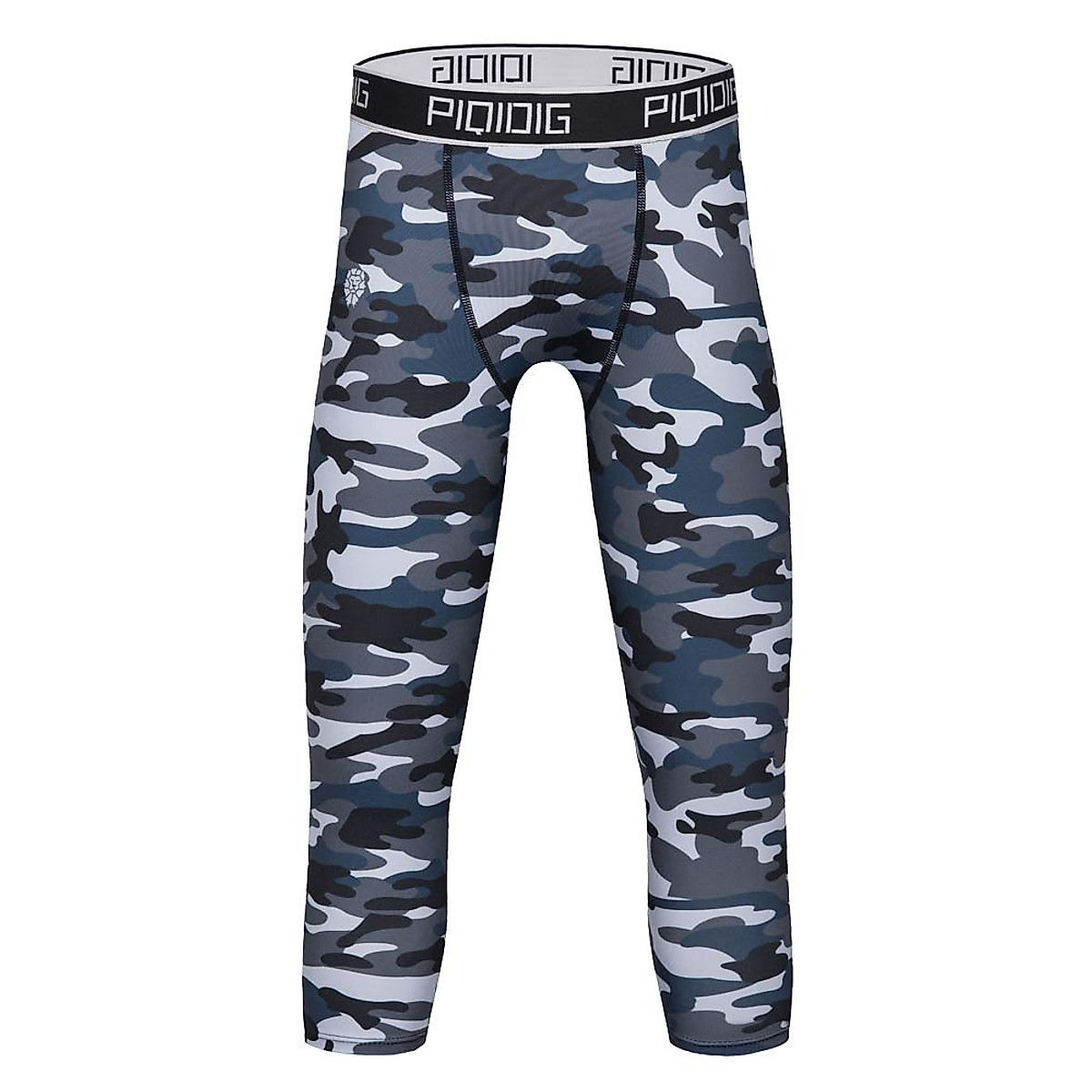 PIQIDIG Youth Boys Compression Pants 3/4 Basketball Tights Sports Capris Leggings (Camo Gray, Medium)