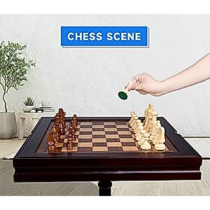 GSE Wooden 3-in-1 Chess Checkers Backgammon Table, Chess Checkers Backgammon Combo Game Set, Wood Chess Table Set for Family Board Games