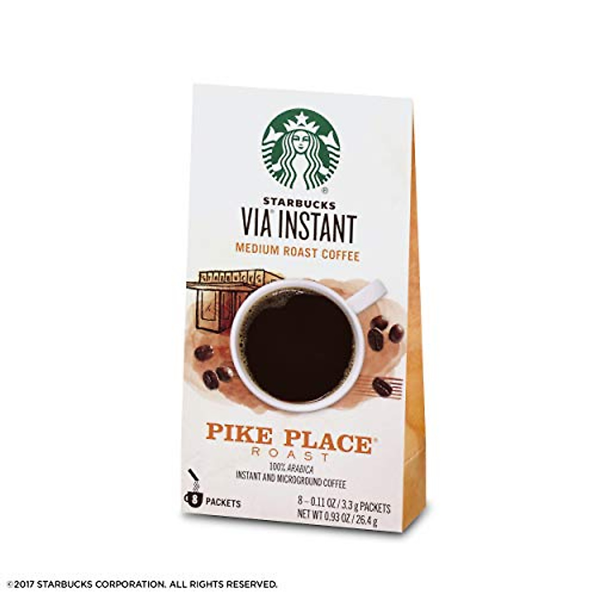 Starbucks VIA Instant Coffee Medium Roast Packets — Pike Place Roast — 100% Arabica - 8 Count (Pack of 12) - Packaging may vary