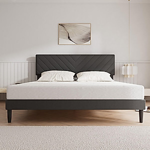 Queen Size Bed Frame Upholstered Platform with High-Adjustable Headboard and Solid Wood Slats Support, Heavy Duty Mattress Foundation, Non-Slip and Noise-Free,No Box Spring Needed, Easy Assembly, Grey
