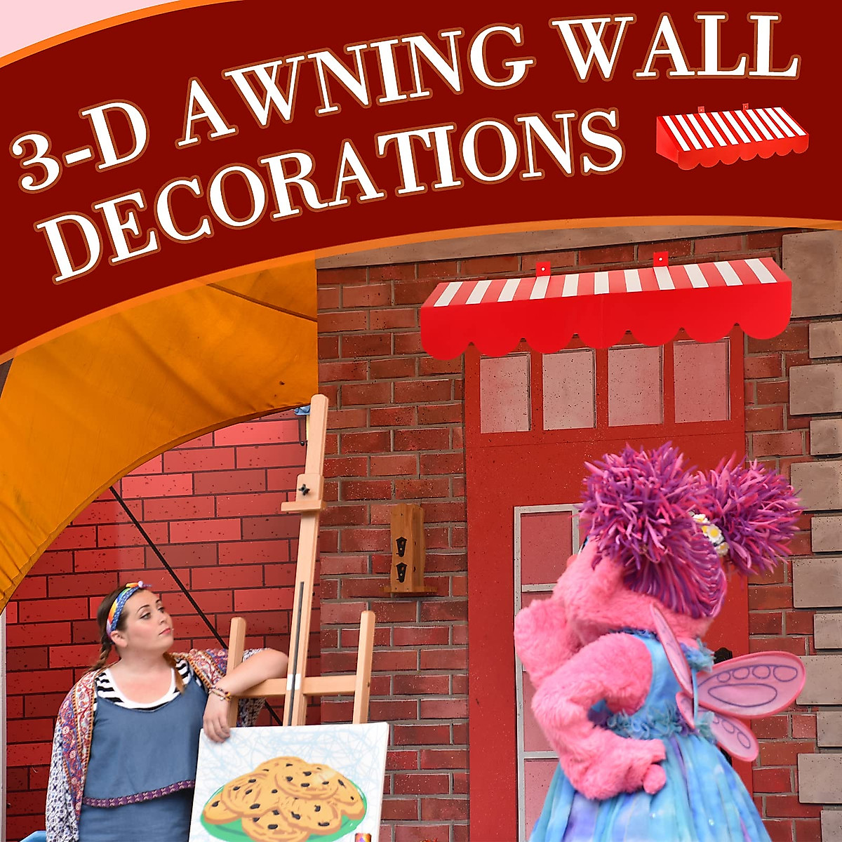 Tallew 4 Pcs 3D Circus Awning Wall Decoration Carnival Awning for Carnival Theme Party Classroom Decorations (Red and White)