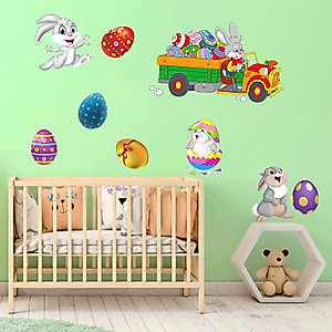 Konsait Bunny Wall Stickers, Cartoon Bunny Eggs Design Wall Stickers for Easter Party Favor Home Decoration Kids Baby Boys Girls Bedroom Window Decals