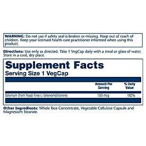 Solaray Yeast Free Selenium 100mcg, Healthy Immune & Thyroid Function Support, Enhanced Absorption, 90 Serv, 90 VegCaps | Pack of 2