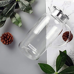 SIXAQUAE Pitcher Glass Water Pot Kettle Stainless Steel Lid Large 68 Oz Juice Ice Tea