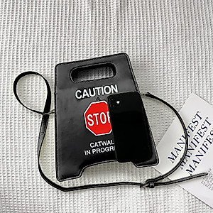 KUANG! Women Novelty Stop Sign Handbags Fashion Caution Catwalk in Progress Crossbody Bag Messenger Purse for Girls