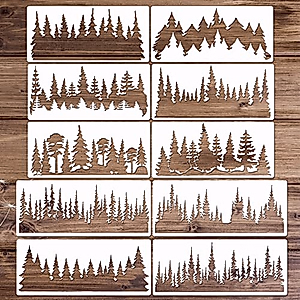 10 Pieces Pine Tree Stencils 14 x 6 inches Reusable Template Large Tree Stencil for Painting Wall Wood Window Furniture Fabric Canvas Home Décor