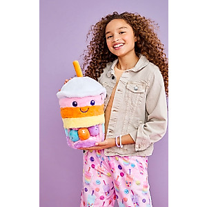 iscream Kawaii Cutie 3D Rain-Boba Tea Embroidered Accent 17" x 10" Furry Play Pillow Set