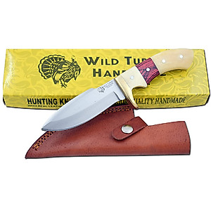 Wild Turkey Handmade Collection Full Tang Fixed Blade Real Bone Handle Skinner Knife w/Leather Sheath.. (5037)
