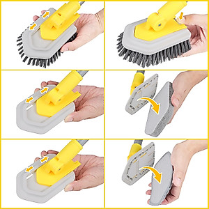 Lalafancy Shower Cleaning Brush, 2 in 1 Tub and Tile Scrubber Brush with 46'' Extendable Long Handle Detachable Stiff Bristles Scrub Brush for Cleaning Bathtub Shower Bathroom