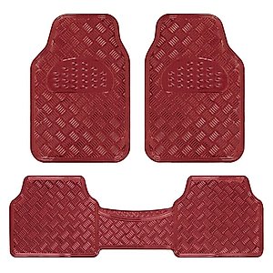 BDK MT-643-RD Metallic Bling Design Car Floor Mats - 3-Piece Set of Heavy Duty All Weather with Rubber Backing Fits Car Truck Van SUV (Red)