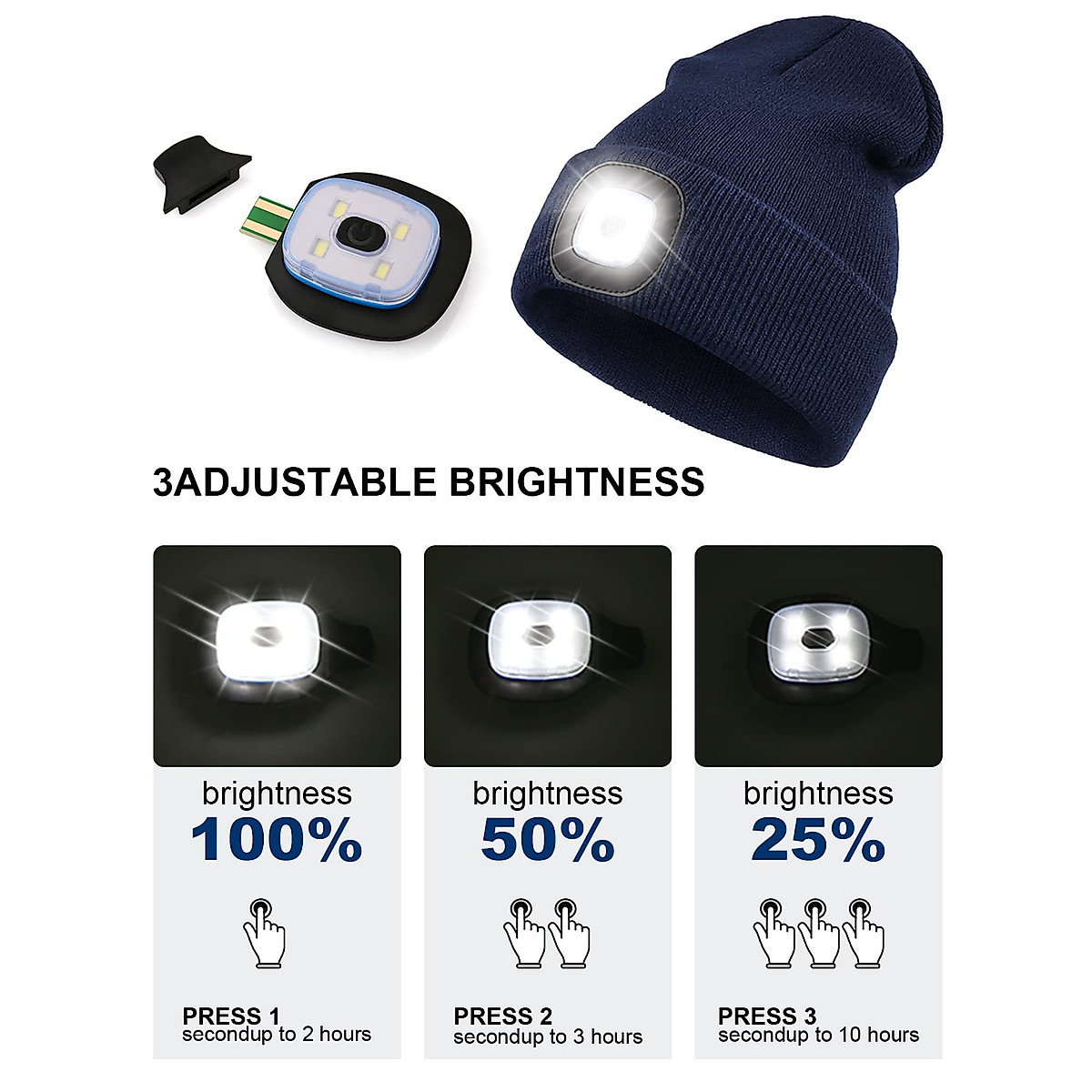 MELASA Unisex Kids LED Beanie, USB Rechargeable Hands Free Headlamp Hat, Night Flashlight Hat, Gifts for Kids Boys Black