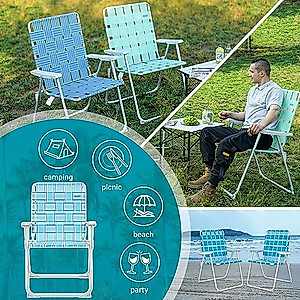 #WEJOY Anti-tip Over Folding Webbed Lawn Chair, Oversized 17-in High Beach Chair for Adults Heavy Duty,Aluminum High Seat Camping Chair for Elder Outdoor Garden Park Backyard(Grey/Blue)