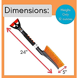BIRDROCK HOME 24" Snow Brush with Detachable Ice Scraper for Car | 9" Wide Bristle Brush | Size: Car & Small SUV | Lightweight Aluminum Body with Ergonomic Grip
