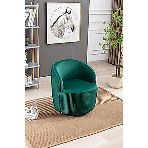 INMOZATA Swivel Chair,Velvet Fabric Barrel Chair for Small Space,Modern Accent Chairs for Living Room,Green