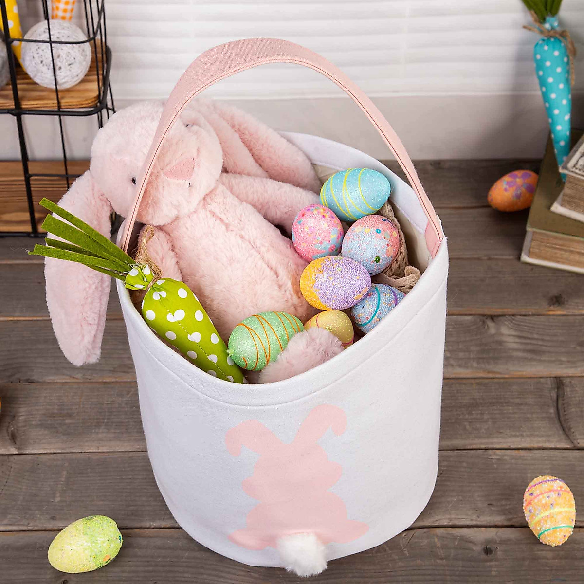 Personalized Easter Basket, Easter Bunny Basket for Kids, Easter Egg Hunt Tote Bag for Toys Candy Gift Party Decorations