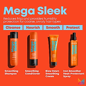 Matrix Mega Sleek Shampoo| Smoothing, Anti-Frizz, Detangling | For Dry, Damaged & Frizzy Hair | Salon Professional Shampoo | With Shea Butter | Vegan