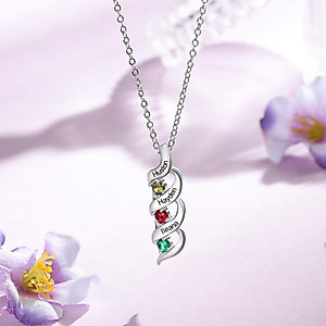 LoraPetid Personalized 2-7 Names Birthstone Necklace Custom Mother Daughter Necklace with Engraved Names Pendent Necklace Gifts for Mom Women (3 name)
