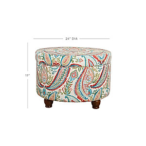 Homepop Home Decor | Upholstered Round Storage Ottoman | Ottoman with Storage for Living Room & Bedroom, Bold Paisley Large