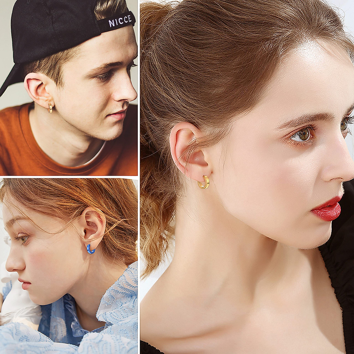 ORAZIO 12 Pairs Stainless Steel Small Hoop Earrings for Women Colorful Mens Earrings Hoop Hinged Huggie Hoop Earrings Piercing Set