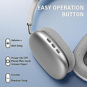 Peakfun Pro Wireless Bluetooth Headphones Active Noise Cancelling Over-Ear Headphones with Microphones, 42 Hours Playtime, HiFi Audio Adjustable Headphones for iPhone/Android/Samsung - Silver