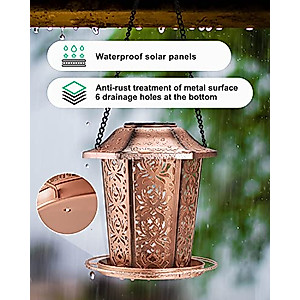 Solar Bird Feeders for Outdoors Hanging - Premium Grade Metal Bird Feeder, Chew-Proof, Weather and Water Resistant Wild Bird feeders, Outside and Garden Decoration (Standard)