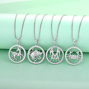 STARCHENIE Women's Constellation Jewelry Sterling Silver Zodiac Necklace Astrology Disc Horoscope Gemini Pendant 18'' Box Chain