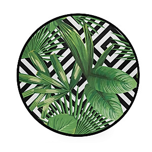 keepcute Palm Tree Leaf Round Rug 36 inch Rug Summer Exotic Jungle Tropical Doormat Non-Slip Floor Mat Carpet for Bedroom Living Room Study Playing Carpet, 3' Diameter