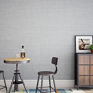 Fabric Peel and Stick Wallpaper Gray Faux Grasscloth Wallpaper Self-Adhesive 17.8” x 118” Linen Wallpaper Removable Wallpaper Embossed Textured Contact Paper Decoration Backsplash Countertop Liners