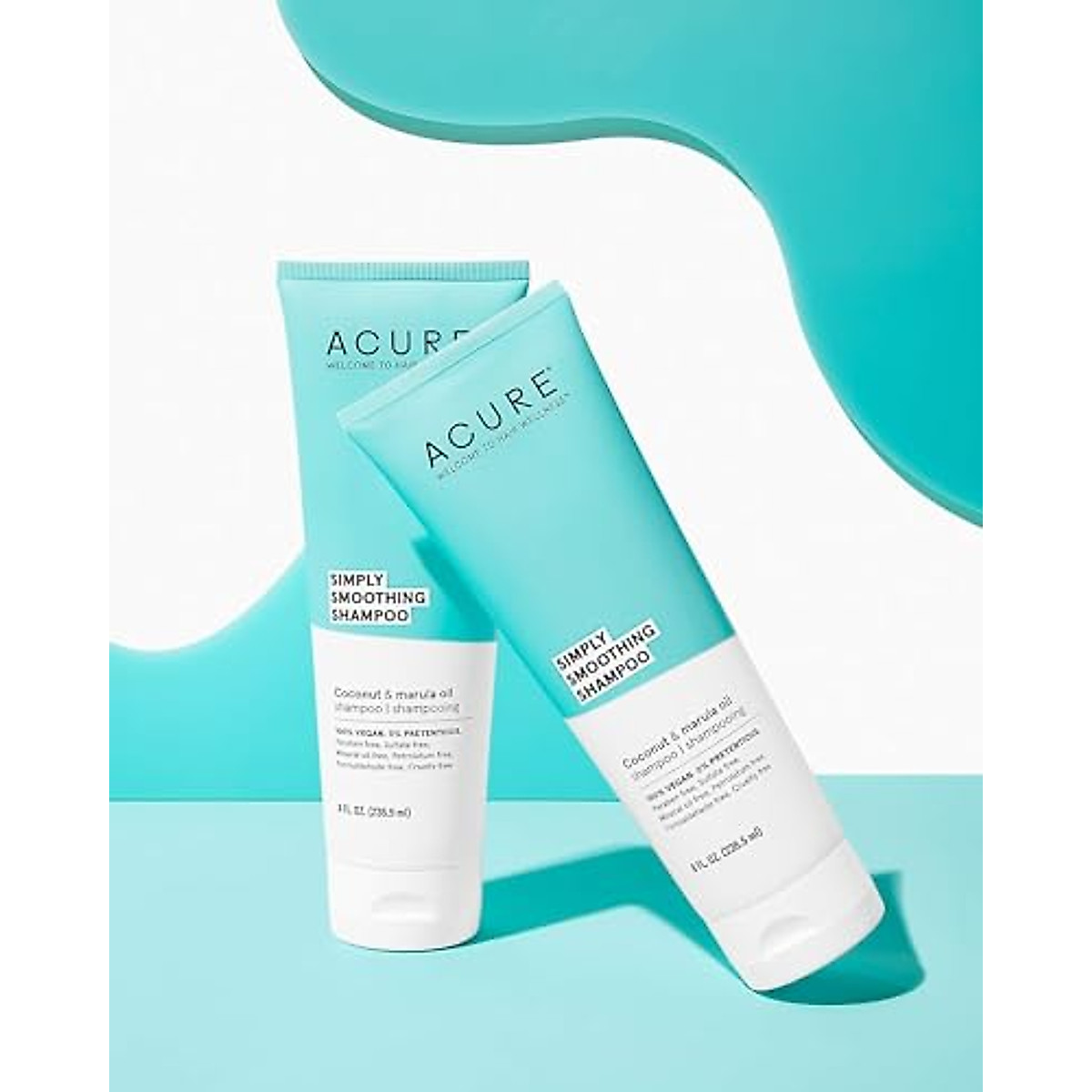 Acure Simply Smoothing Shampoo, Water, Coconut & Marula Oil, 100% Vegan, Performance Driven Hair Care, Smooths & Reduces Frizz, White/Blue, 8 Fl Oz