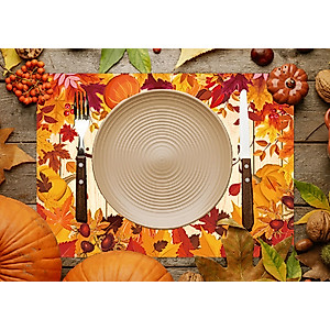 Whaline 100Pcs Fall Thanksgiving Paper Place Mats Pumpkin Leaves Disposable Placemats Autumn Seasonal Decorative Paper Table Mats, 14 x 9.8 Inch