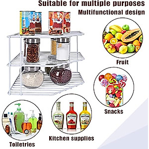 AKAZA 3-Tier Corner Shelf Counter and Cabinet Organizer - Cabinet Storage Shelf Rack, Shelves，Kitchen Counter and Cabinet Shelf, Storage Rack Organizer for Kitchen, Fridge,, Bathroom Cupboard (White)