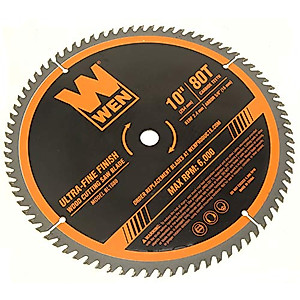 WEN BL1080 10-Inch 80-Tooth Carbide-Tipped Ultra-Fine Finish Professional Woodworking Saw Blade for Miter Saws and Table Saws