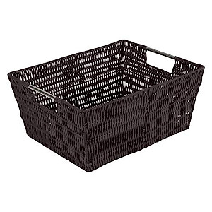 Simplify 3 Pack Set Woven Baskets with Handles, for Storage, Blankets, Toys, Books, Ideal for Home, Office, Dorm, Playroom, Closet, in Chocolate 3 Piece Rattan Tote