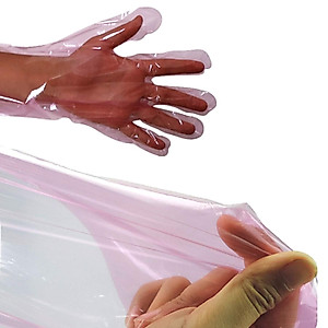 UoYu Disposable Soft Plastic Film Gloves Long Arm Examination Artificial Insemination Glove (10 Pcs/Pink)
