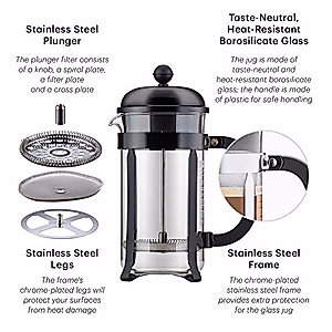 Bodum 34oz Chambord French Press Coffee Maker, High-Heat Borosilicate Glass, Stainless Steel, Black – Made in Portugal