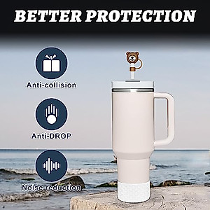 UBEEKOO Tumbler Cup Boot and Straw Covers Cap, Compatible with Stanley Tumbler 30/40oz, Including 1 Protective Silicone Boot and 1 Straw Toppers,Brown Bear 10mm