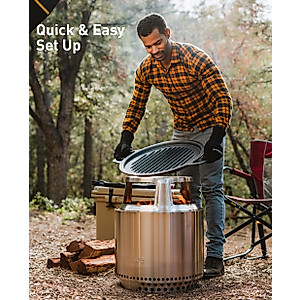 Solo Stove Bonfire Cast Iron Grill Cooking Bundle 2.0 | Smokeless Fire Pit, Stand, Grill & Hub, Wood Burning, Removable Ash Pan, Stainless Steel/Cast Iron, Height: 63 cm, Diameter: 44,5 cm, 20,3 kg